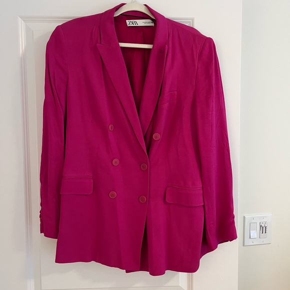 Zara | Jackets & Coats | Zara Fuschia Double Breasted Blazer | Poshmark